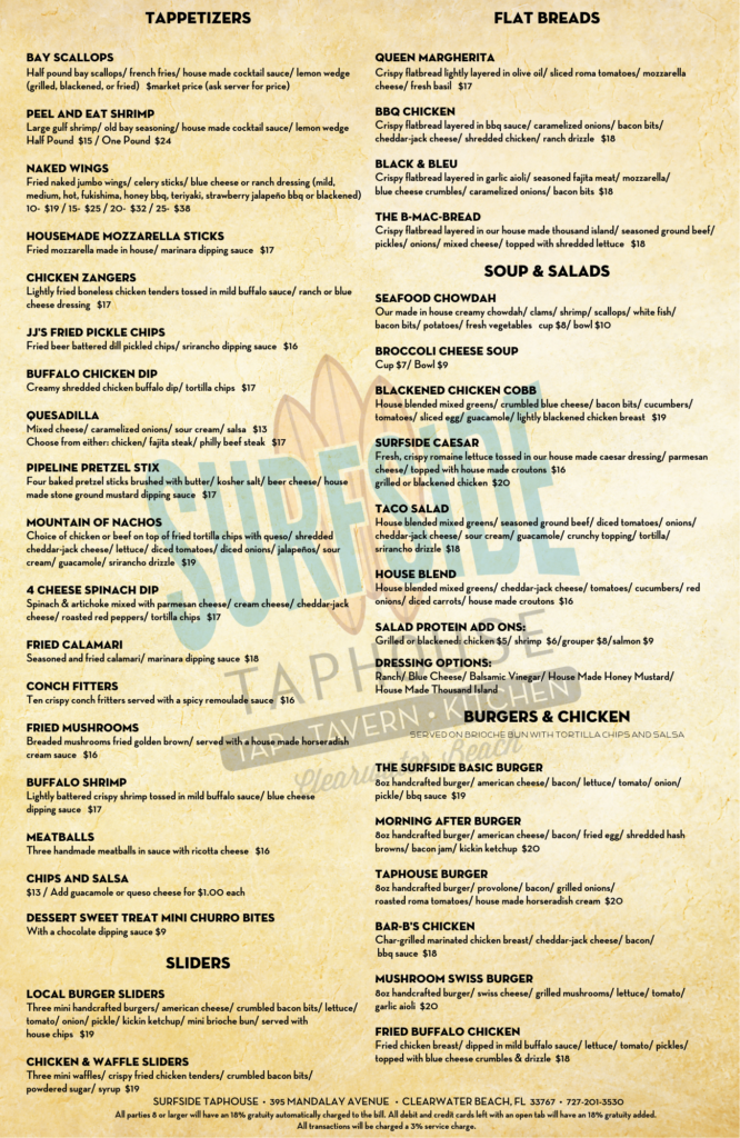 Lunch and Dinner Menu - Surfside Taphouse