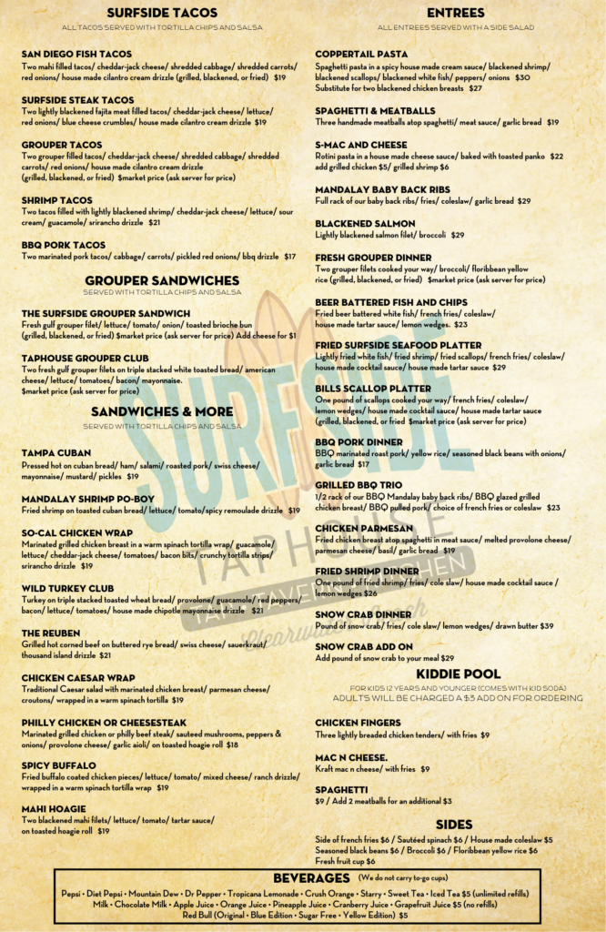 Lunch and Dinner Menu - Surfside Taphouse