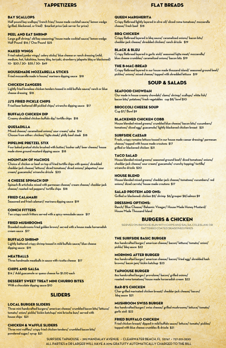 Lunch and Dinner Menu - Surfside Taphouse