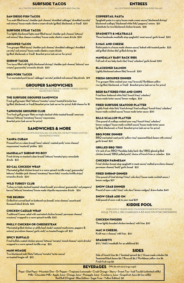 Lunch and Dinner Menu - Surfside Taphouse